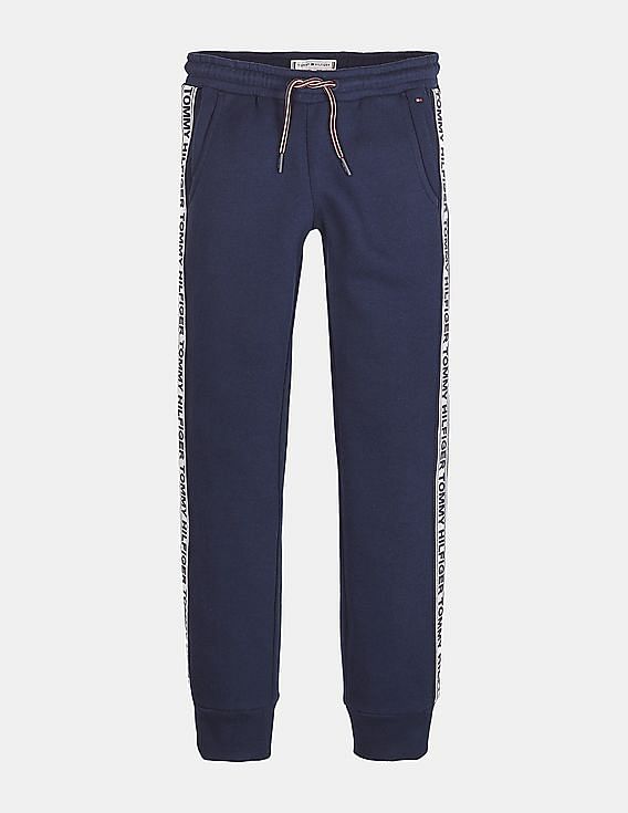Buy Tommy Hilfiger Kids Boys Navy Solid Brand Side Tape Joggers NNNOW